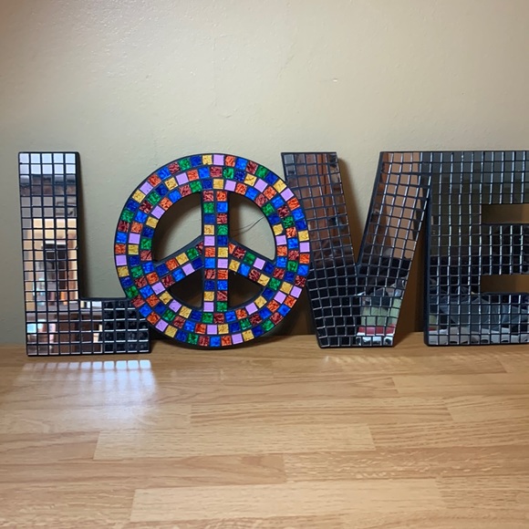 Wall Decor | Mosaic Mirrored Love Peace Sign Wall Plaque Sign Decor ...